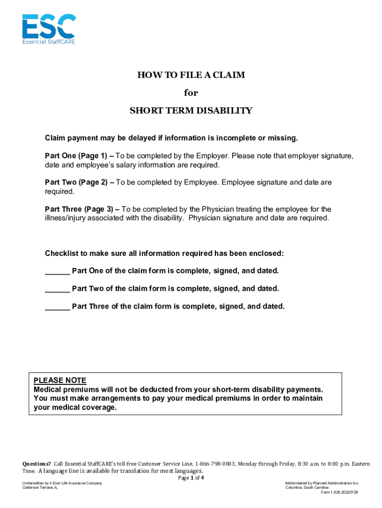 Fillable Online HOW TO FILE A CLAIM for SHORT TERM DISABILITY Fax Email Print - pdfFiller