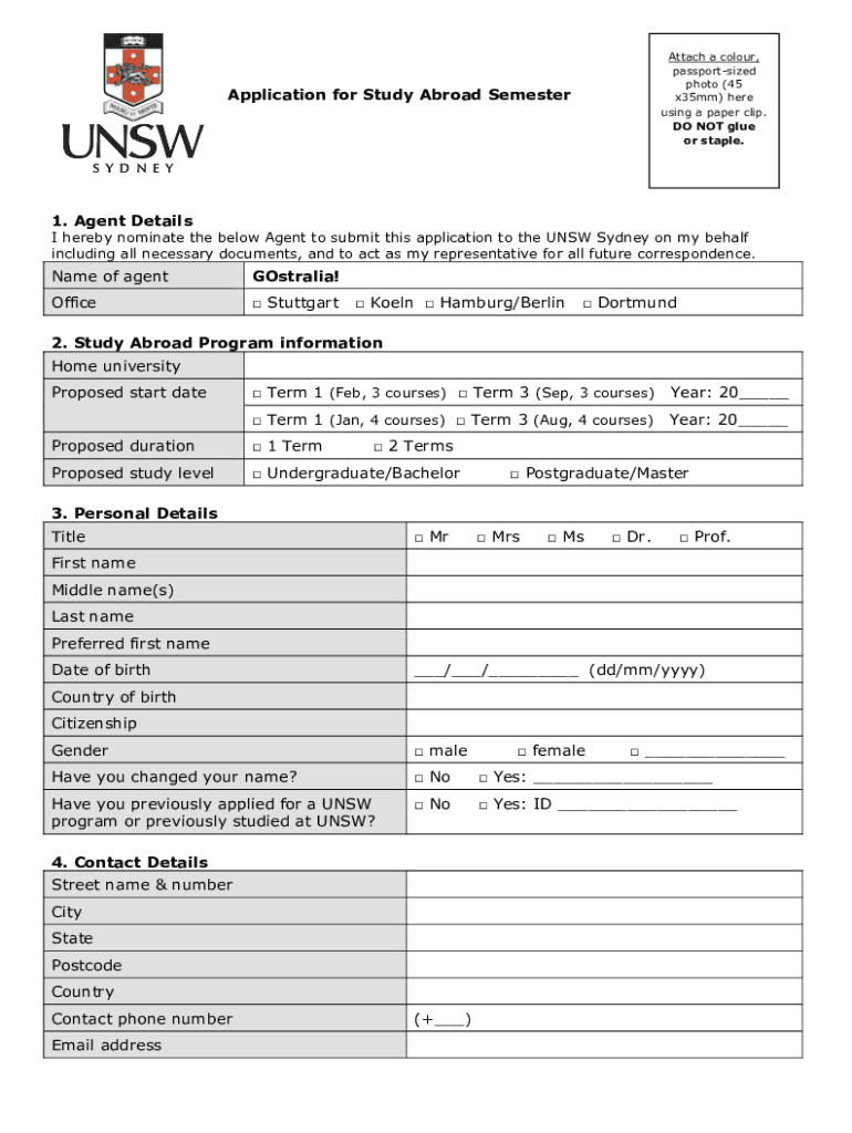 Fillable Online Application for Study Abroad Semester (Certificate of ...