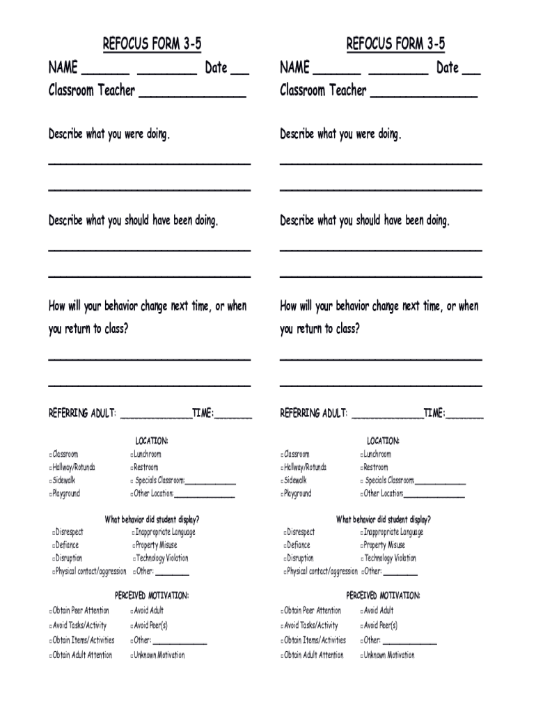 Fillable Online REFOCUS FORM 3-5 - Idaho School Mental Health Fax Email ...
