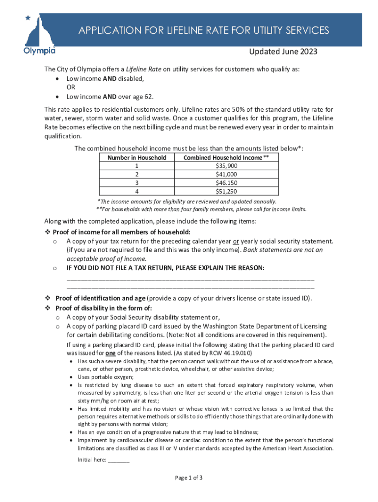 Fillable Online APPLICATION FOR LIFELINE RATE FOR UTILITY ... Fax Email Print - pdfFiller