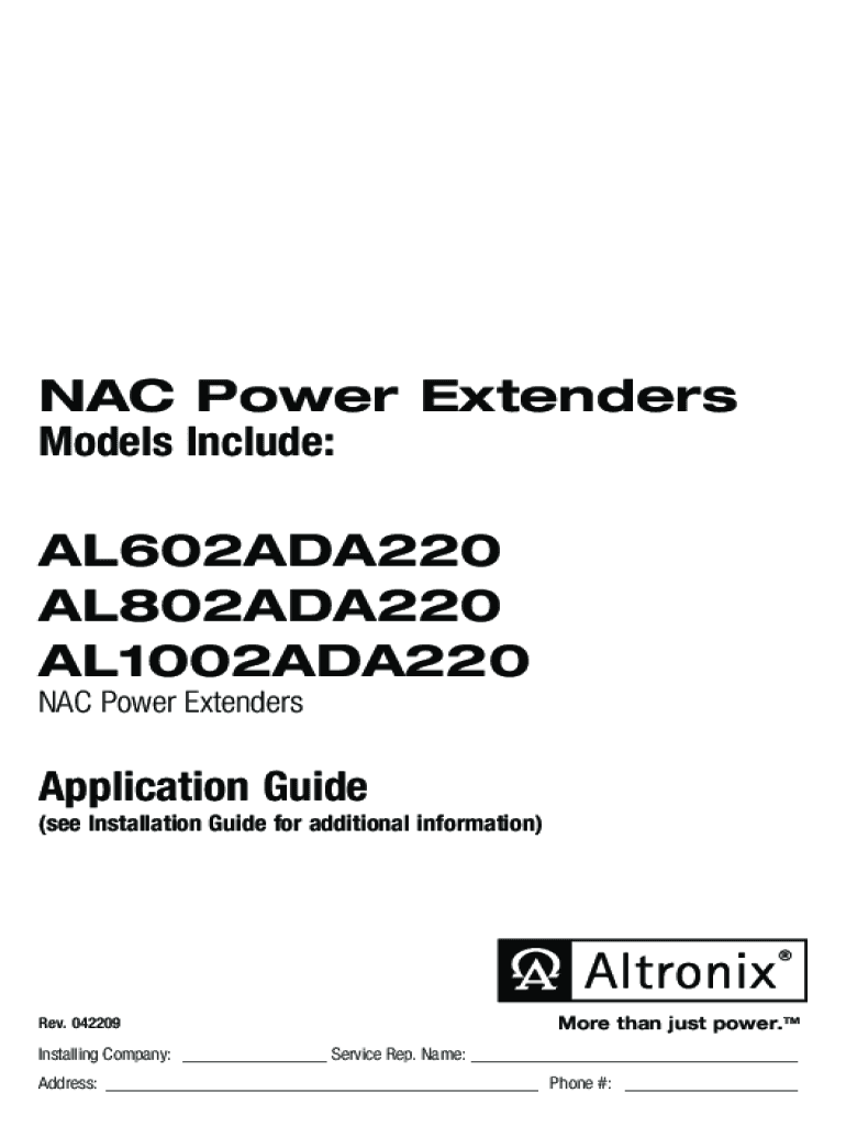 Fillable Online Altronix AL802ADA220 NAC Power Extender Installation ...