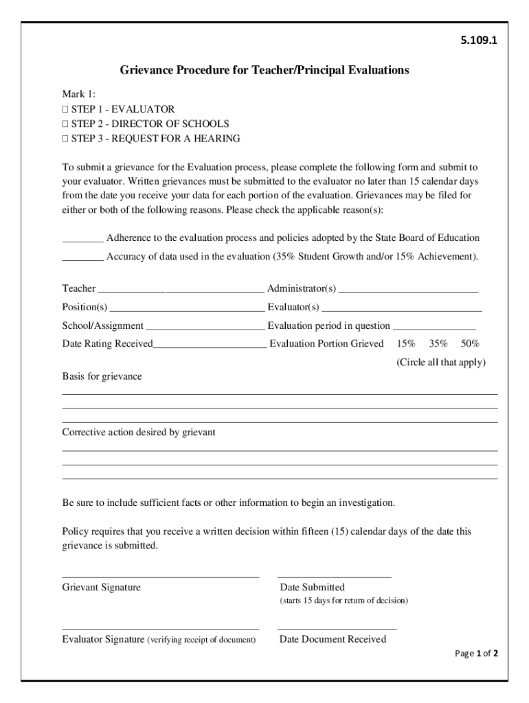 Fillable Online Grievance Procedure for Teacher/Principal Evaluations ... Fax Email Print ...