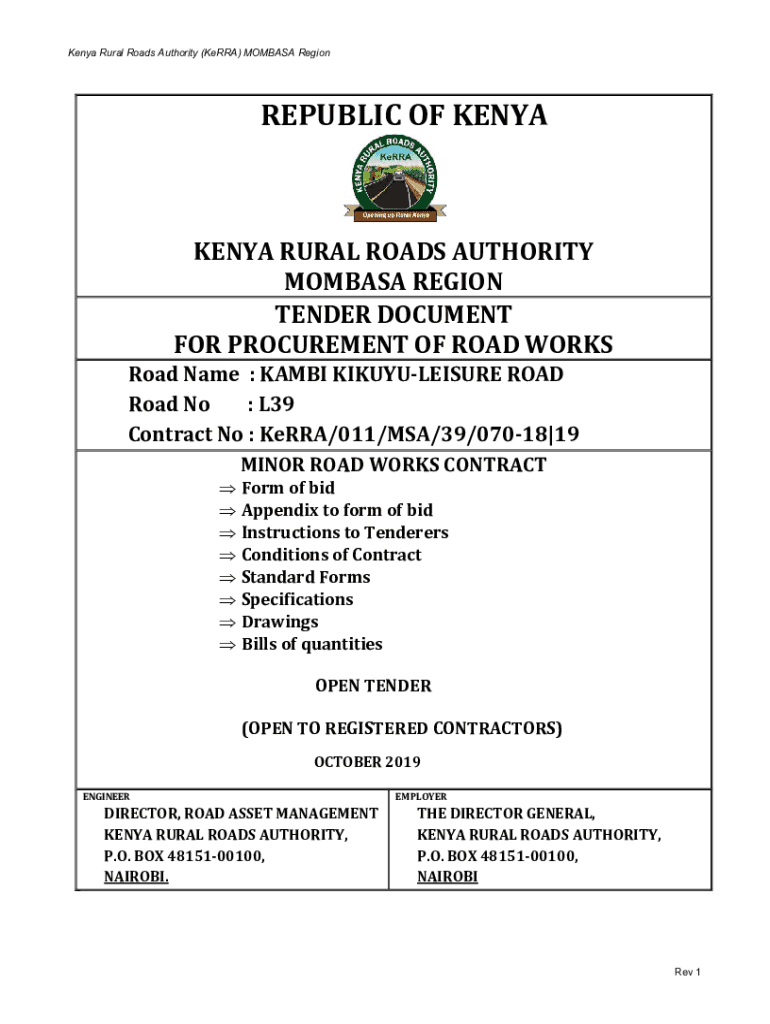 Fillable Online kerra go kenya rural roads authority mombasa region tender ... Fax Email Print ...