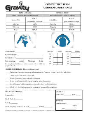 Fillable Online COMPETITIVE TEAM UNIFORM ORDER FORM Fax Email Print ...