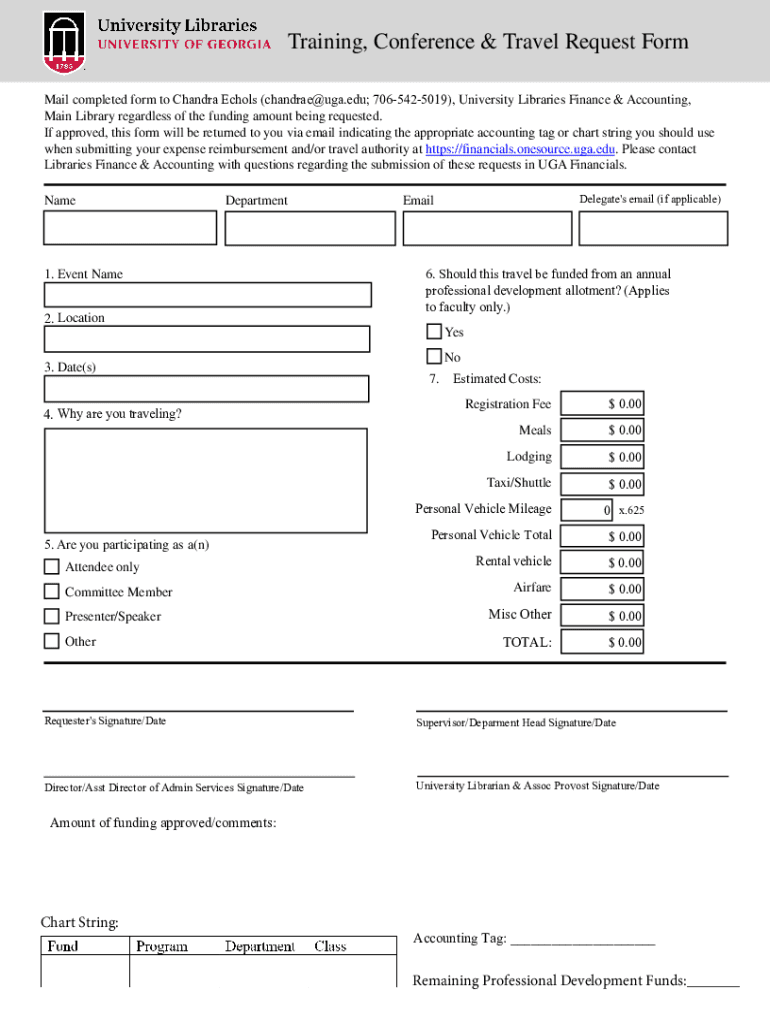 Fillable Online Training, Conference & Travel Request Form Fax Email Print - pdfFiller
