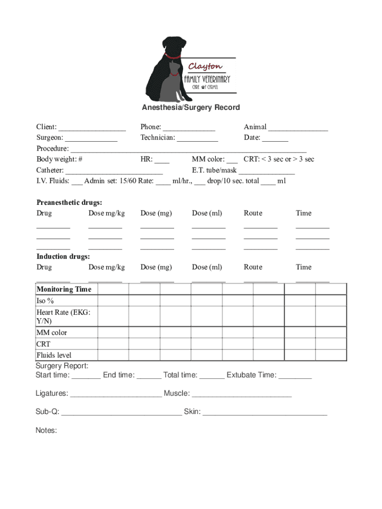 Fillable Online Anesthesia/Surgery Record Fax Email Print - pdfFiller