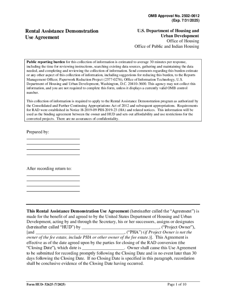 Fillable Online Rental Assistance Demonstration Use Agreement - HUD Fax ...