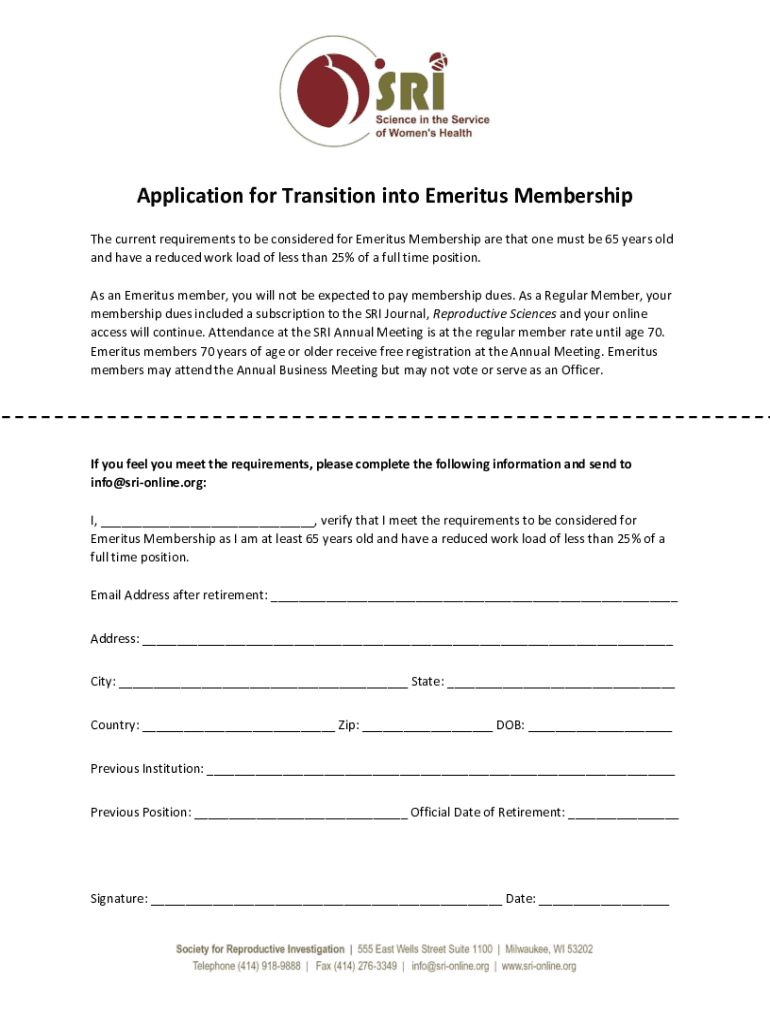 Fillable Online Emeritus Transfer Request Form Fax Email Print - pdfFiller