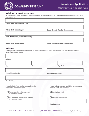 Fillable Online Opening a Joint Investment Account - Commonwealth Funds ...