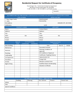 Fillable Online Residential Request for Certificate of Occupancy Fax ...