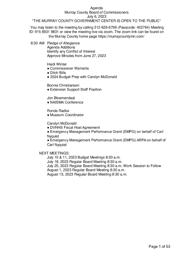 Fillable Online 8:35 AM Pledge of Allegiance Agenda Additions Identify ...