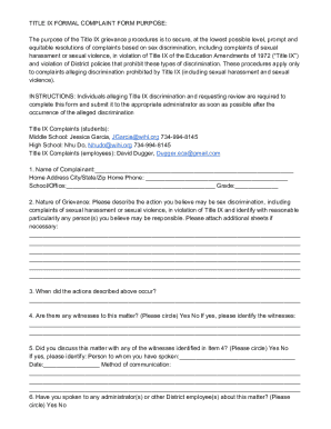 Fillable Online TITLE IX FORMAL COMPLAINT FORM PURPOSE Fax Email Print - pdfFiller