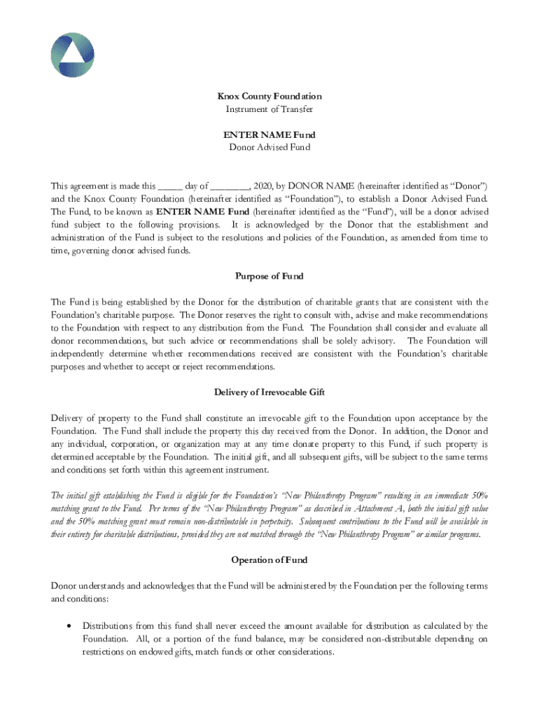 Fillable Online Donor Advised Fund Template (Generic) Fax Email Print - pdfFiller