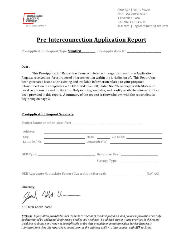 Fillable Online Pre-Interconnection Application Report Fax Email Print - pdfFiller