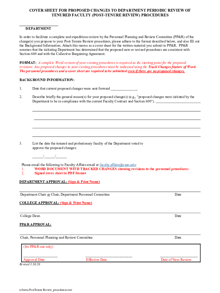 Fillable Online cover sheet for proposed changes to department ... Fax Email Print - pdfFiller