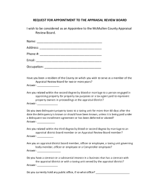 Fillable Online Application for Appraisal Review Board Appointment Fax Email Print - pdfFiller