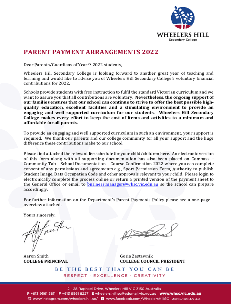 Fillable Online Parent Payment Letter - Princes Hill SC - Wiki Fax ...