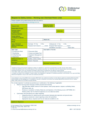 Fillable Online Endeavour Energy Request for Safety Advice Fax Email ...