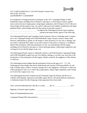 Fillable Online 2017 DONS BASKETBALL LEAGUE Parental Consent Form Fax ...
