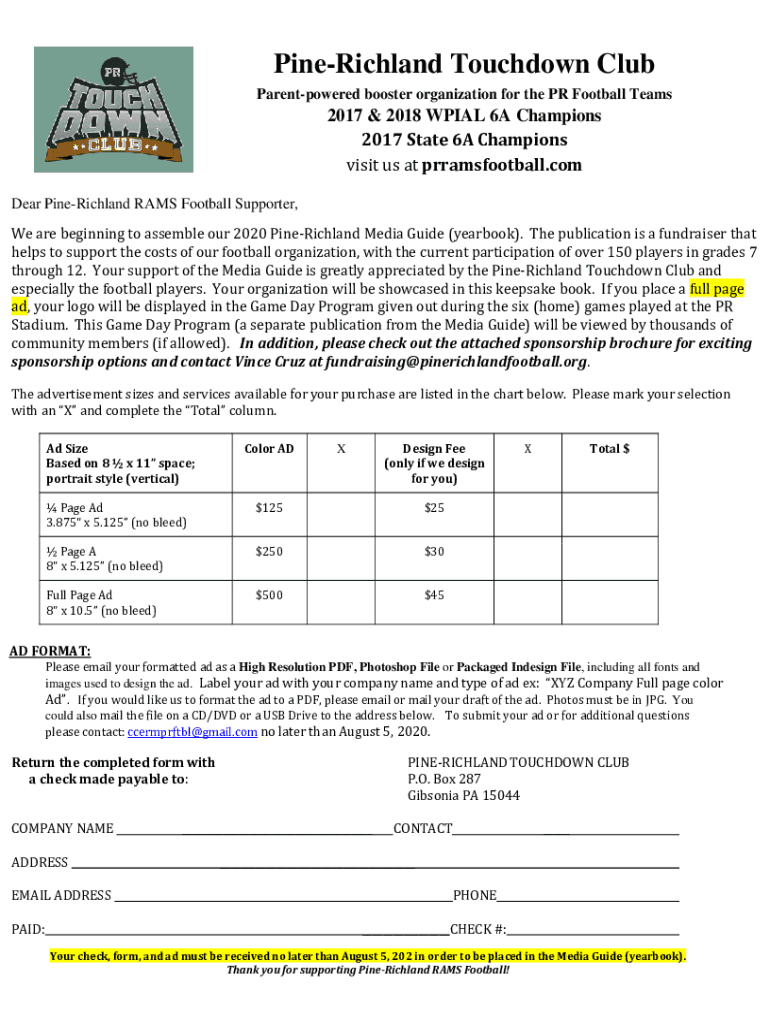 Fillable Online FOOTBALL Program Business Ad document.doc.docx Fax ...