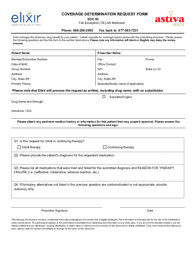 Fillable Online EOC ID: Tier Exception (TE)-4A Medicare Phone: 866-250 ...