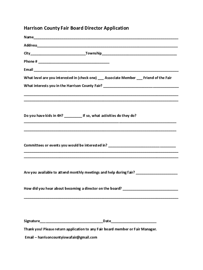 Fillable Online Board, Staff of the Harrison County FairCorydon, Indiana Fax Email Print - pdfFiller