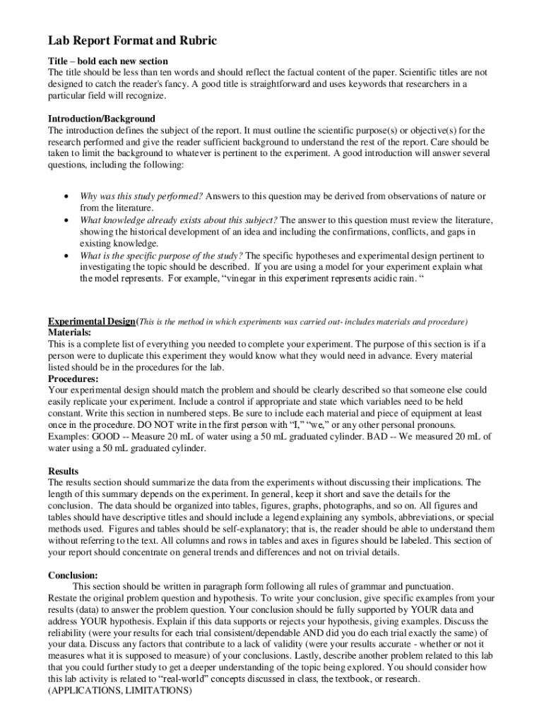 Fillable Online Lab Report Guide How To Write In The Format Of A 