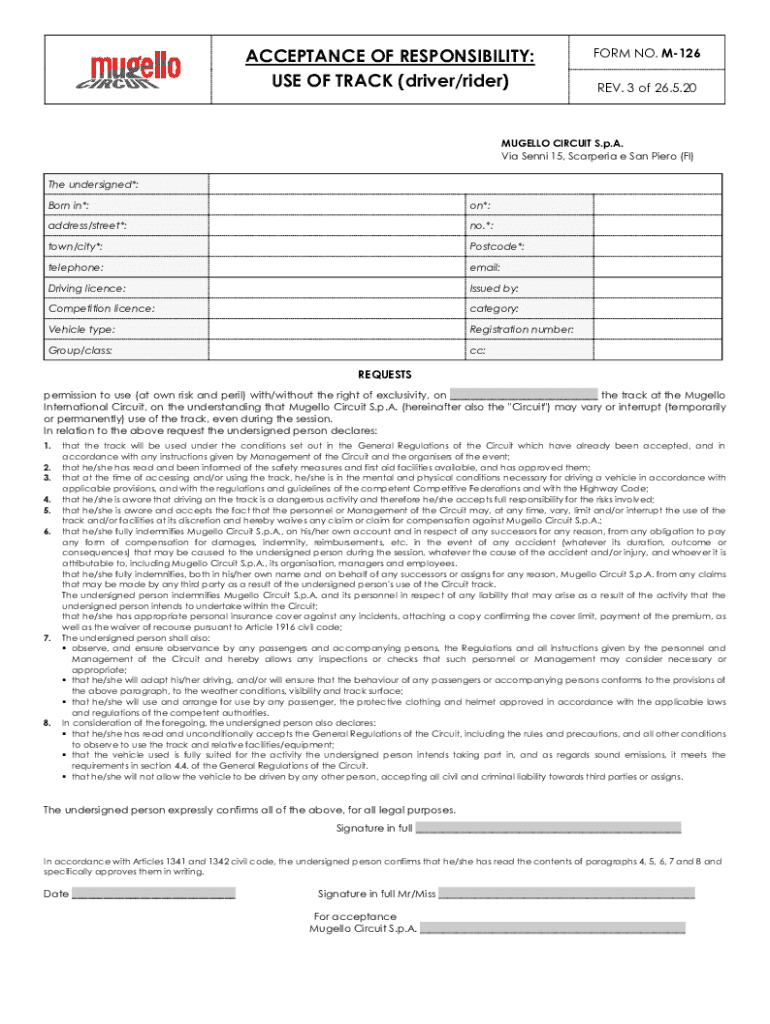 Fillable Online ACCEPTANCE OF RESPONSIBILITY: Fax Email Print - pdfFiller