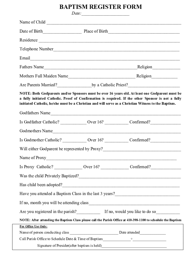 Fillable Online Blank for Baptism Register Fax Email Print - pdfFiller