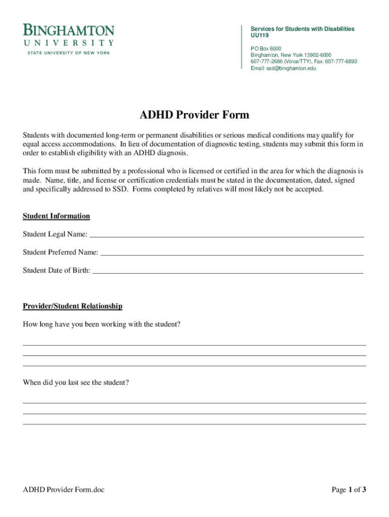 Fillable Online ADHD Provider Form Fax Email Print - pdfFiller