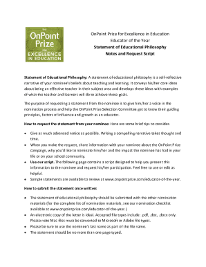 Fillable Online Statement of Educational Philosophy Notes and Request ...