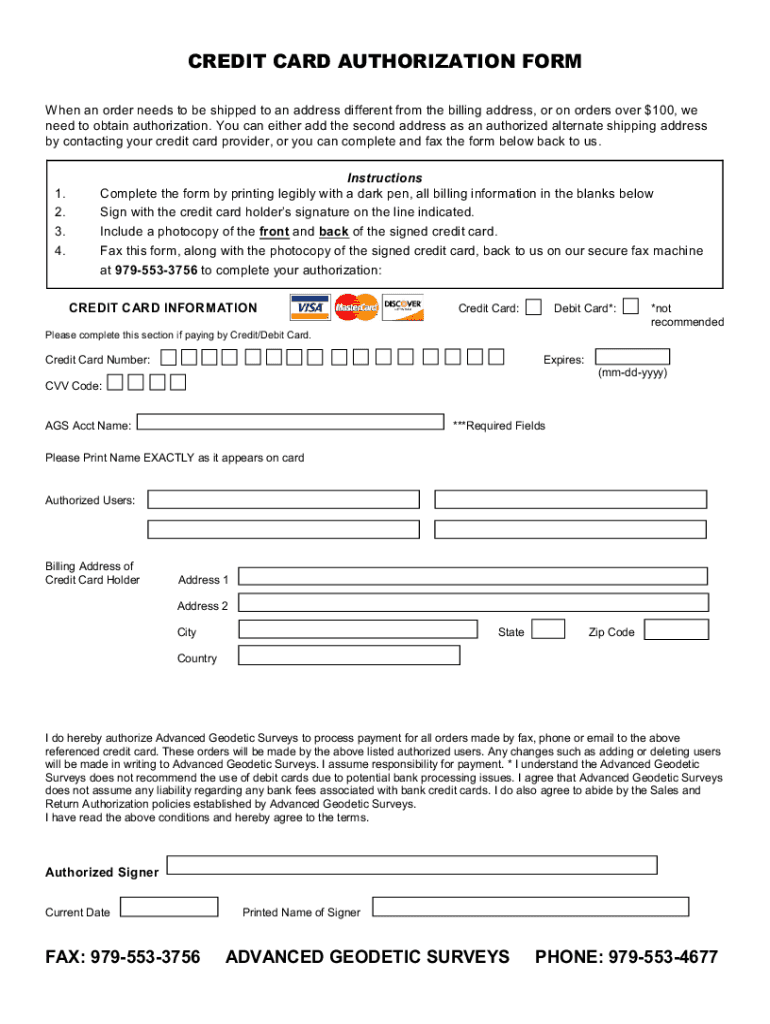 Fillable Online CREDIT CARD AUTHORIZATION FORM. Fax Email Print - pdfFiller