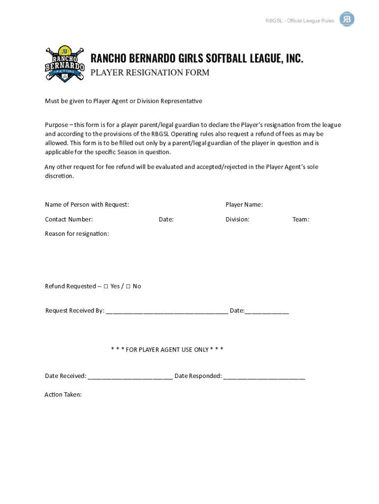 Fillable Online PLAYER RESIGNATION FORM - cloudfront.net Fax Email ...