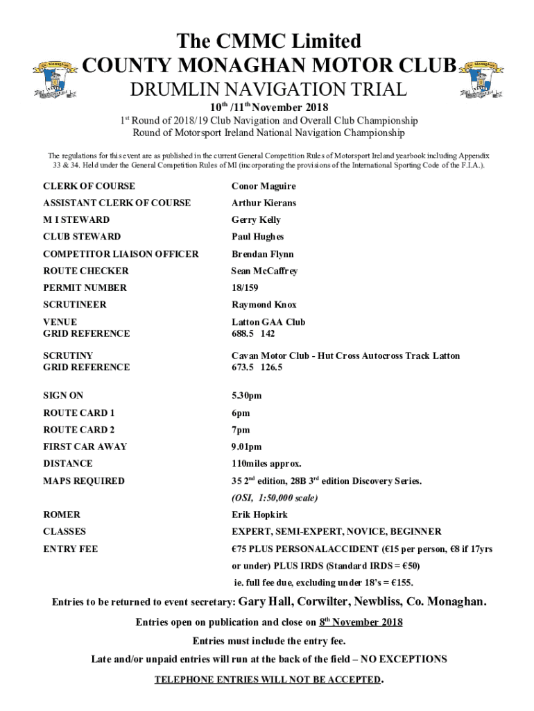 Fillable Online Fillable Online Events County Monaghan Motor Club Fax ...