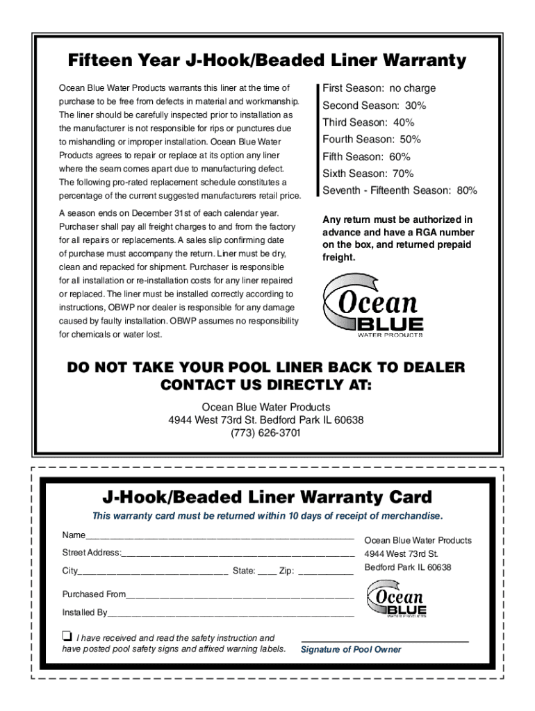 Fillable Online Above Ground Pool J-Hook/Beaded Liner Installation ...