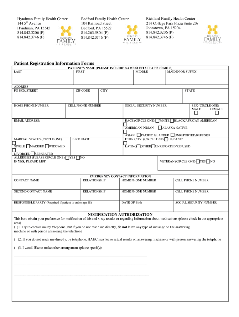 Fillable Online Patient Registration Information Forms. Patient Forms Fax Email Print - pdfFiller