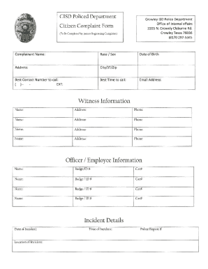Fillable Online Crowley ISD Police Department Citizen Complaint Form ...