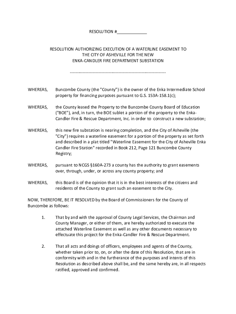 Fillable Online RESOLUTION AUTHORIZING EXECUTION OF A WATERLINE ...