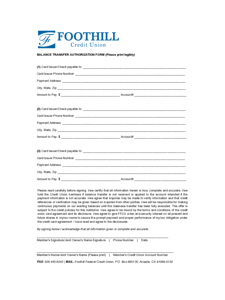 Fillable Online VISA BALANCE TRANSFER REQUEST Fax Email Print - pdfFiller