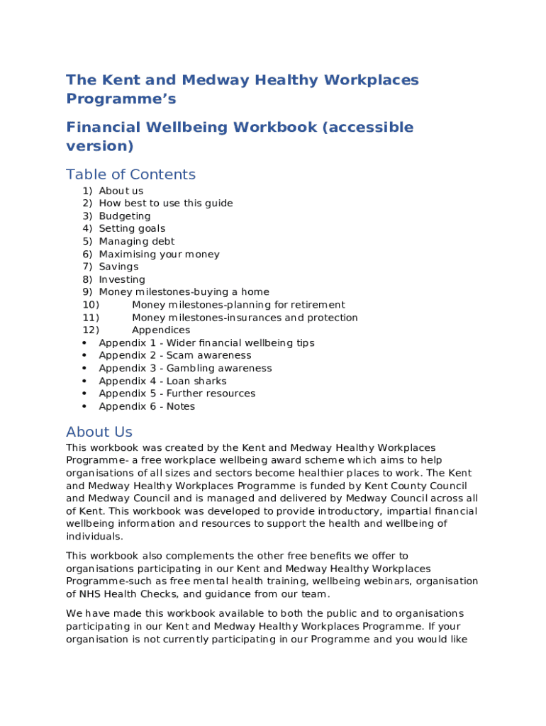 Medway Healthy Workplace Financial Wellbeing Workbook Doc Template | pdfFiller