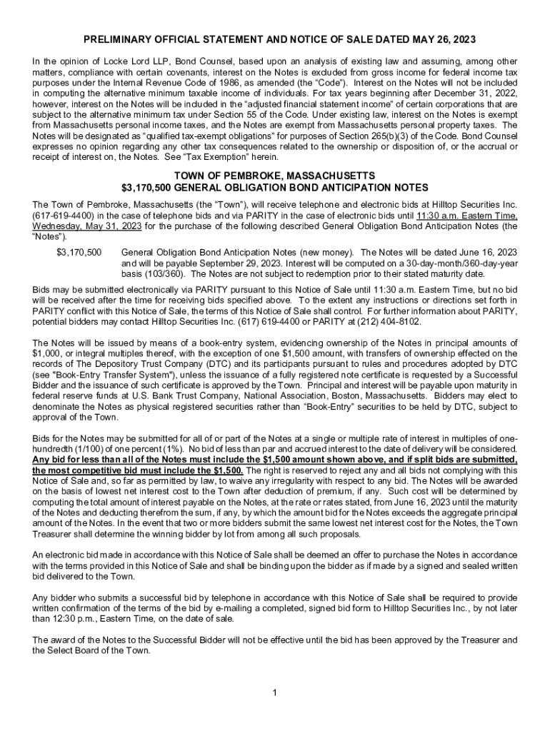 Fillable Online preliminary official statement and notice of sale dated may 26 ... Fax Email ...