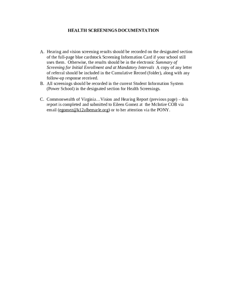 SCHOOL HEALTH SCREENING RULES AND ... Doc Template | pdfFiller