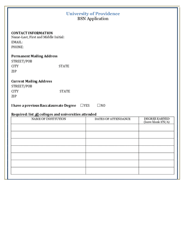 Fillable Online Application to the BSN program is a two-step process ...