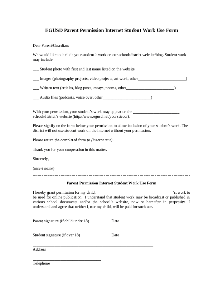 EGUSD Student Technology Acceptable Use Agreement Doc Template | pdfFiller