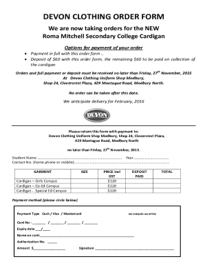 Fillable Online rmsc sa edu DEVON CLOTHING ORDER FORM Fax Email Print ...