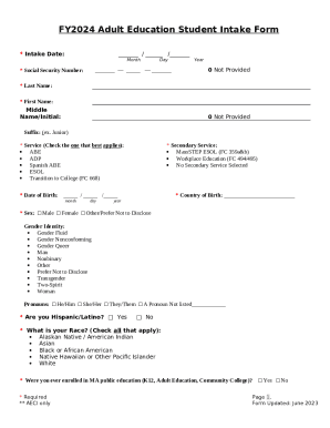 FY2024 Student Intake Doc Template | pdfFiller