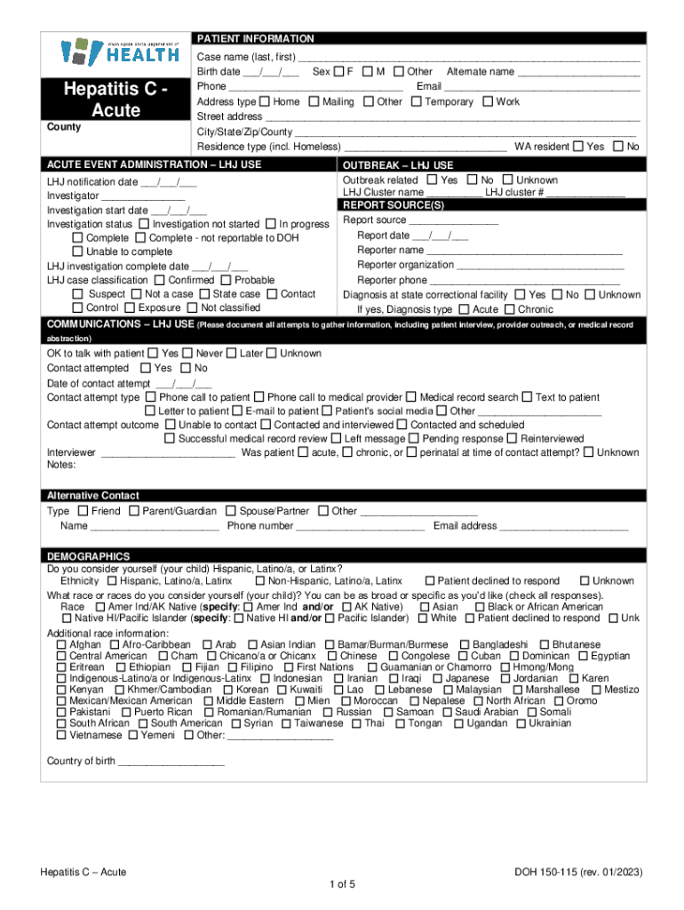 Fillable Online doh wa Reporting form for Acute Hepatitis C. Hepatitis ...