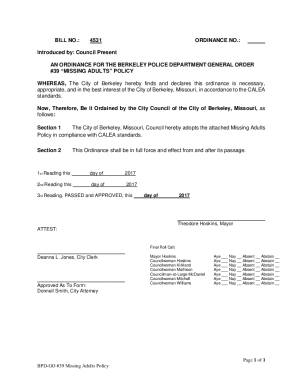 Fillable Online Council Present AN ORDINANCE FOR THE BERKELEY POLICE ... Fax Email Print - pdfFiller