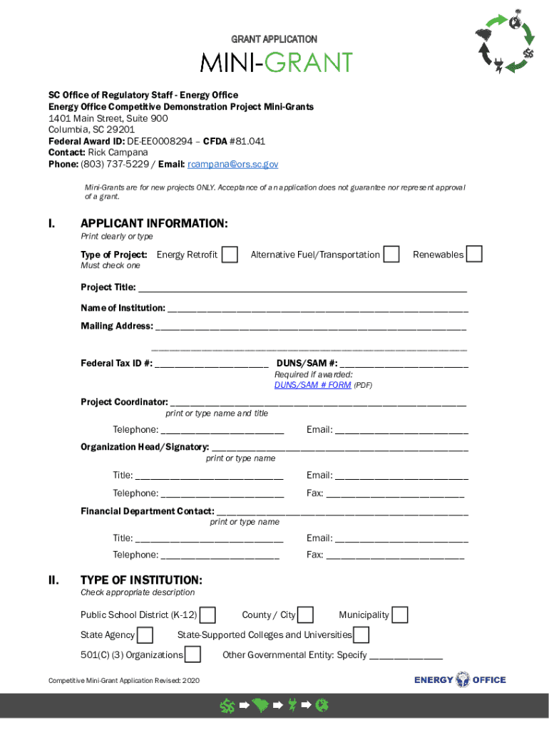 Fillable Online energy sc Energy Office Mini-Grant Application Period ...