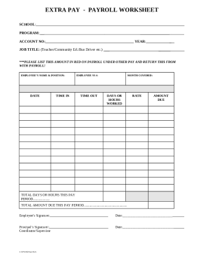 EXTRA PAY-PAYROLL WORKSHEET Doc Template | pdfFiller